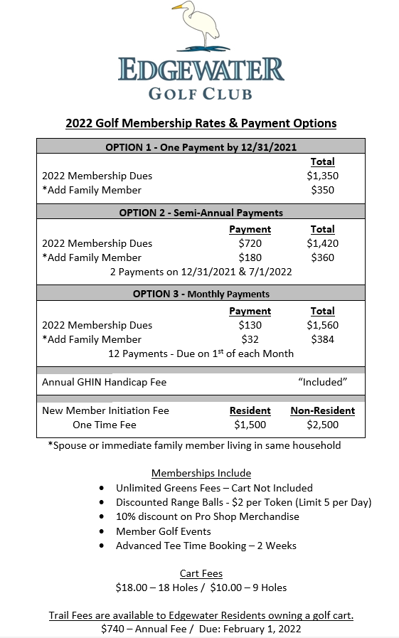 Membership Information - Edgewater Golf Club